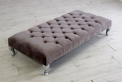 Green Plush Velvet Chesterfield Footstool With Fabric Buttons