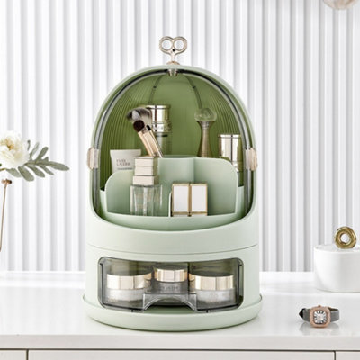 Green Rotating Music Box Design Makeup Organizer with Sliding Doors and ...