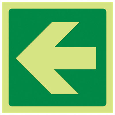 Green STRAIGHT Arrow Fire Exit Sign - Glow in the Dark 100x100mm (x3)