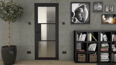 Green & Taylor Black Heritage 3 Lite Reeded Glass Internal Door