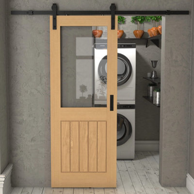 Green & Taylor Cottage Deluxe Oak Clear Glass Internal Sliding Barn Door