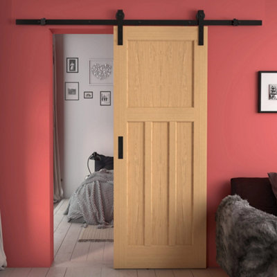 Green & Taylor Oak 1930s 3 Panel Internal Sliding Barn Door