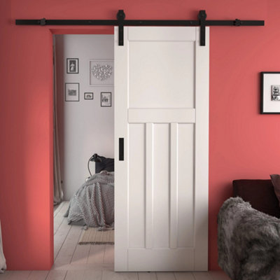 Green & Taylor White Primed 1930s 3 Panel Internal Sliding Barn Door