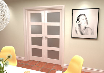 Green & Taylor White Primed Shaker 4 Lite Frosted Glass Internal French ...
