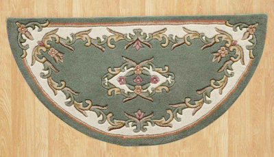 Green Traditional Bordered Floral Handmade Wool Rug for Living Room and ...