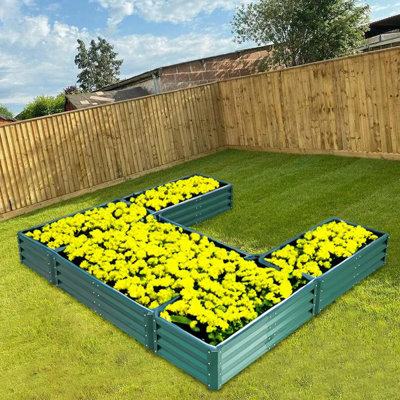 Green U-shaped Five-grid Metal Raised Bed Galvanized Raised Planter Box ...