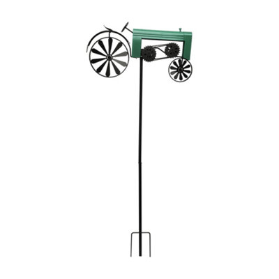 Green Vintage Outdoor Metal Wind Spinner with Ground Spike