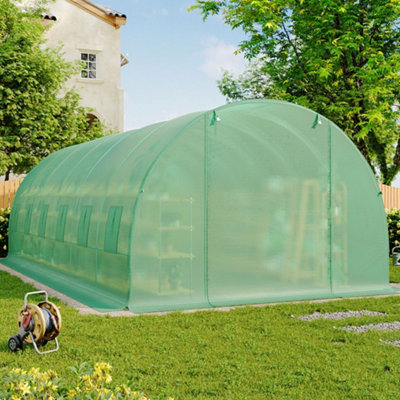 Green Walk In Steel Frame Garden Tunnel Greenhouse with Roll Up Door ...