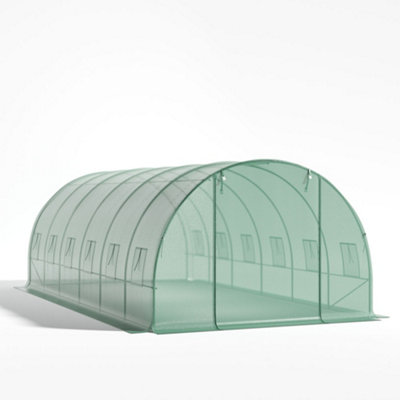 Green Walk In Steel Frame Garden Tunnel Greenhouse with Roll Up Door ...