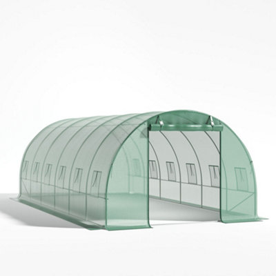 Green Walk In Steel Frame Garden Tunnel Greenhouse with Roll Up Door ...