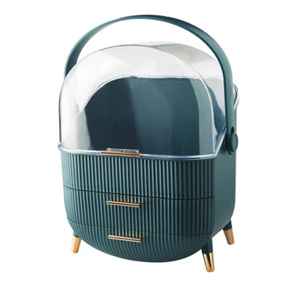 Green Waterproof Dustproof Makeup Storage Organizer Box with Drawers ...