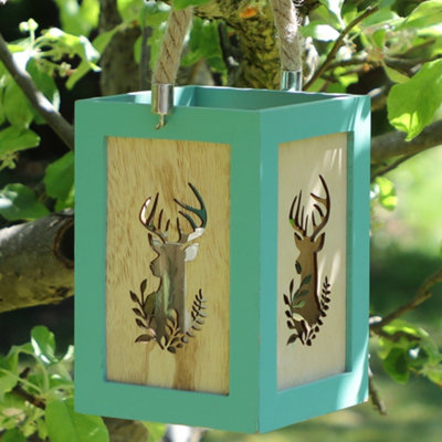 Green Wooden Indoor Outdoor Decoration Stag Candle Lantern