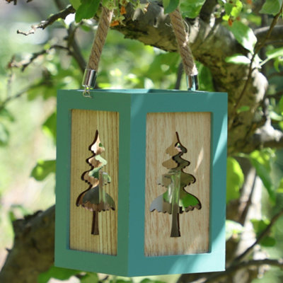 Green Wooden Indoor Outdoor Decoration Tree Candle Lantern