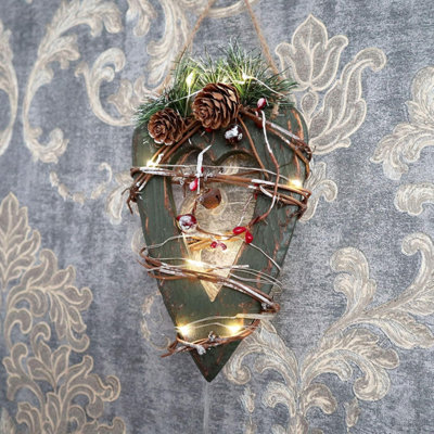 Green Wooden LED Heart Hanging Ornament Christmas Holiday Home décor ...