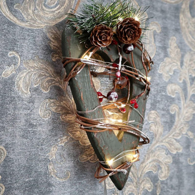 Green Wooden LED Heart Hanging Ornament Christmas Holiday Home décor ...