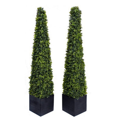 GreenBrokers 2 x Artificial Boxwood Pyramid Trees in Black Square ...