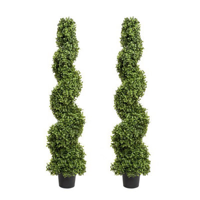 GreenBrokers 2 x Artificial Premium Spiral Boxwood Trees 120cm/4ft ...