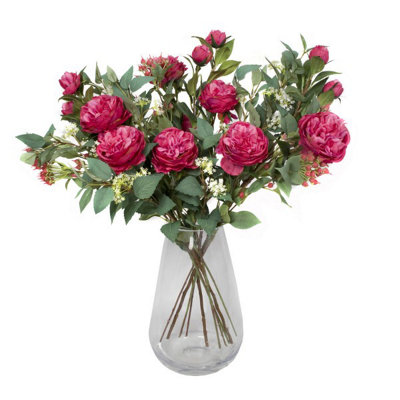 GreenBrokers Artificial Dark Pink Flower Bouquet with Peonies, Elderflowers, Berries & Greenery ...