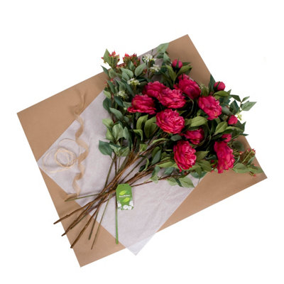 GreenBrokers Artificial Dark Pink Flower Bouquet with Peonies ...