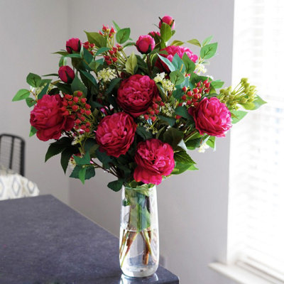 GreenBrokers Artificial Dark Pink Flower Bouquet with Peonies ...