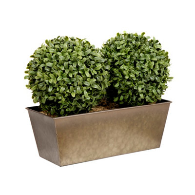 GreenBrokers Artificial Double Ball Boxwood in Slanted Rustic Tin ...
