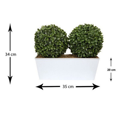 GreenBrokers Artificial Double Ball Boxwood in White Tin Window Box ...