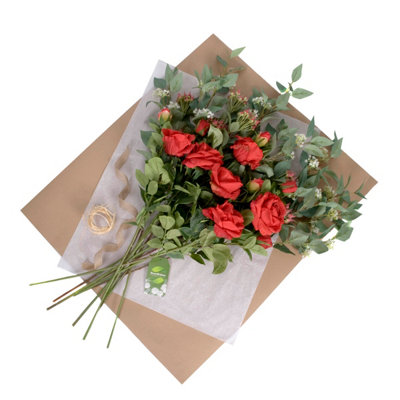 GreenBrokers Artificial Red Flower Bouquet with Roses, Elderflower, Berries & Greenery