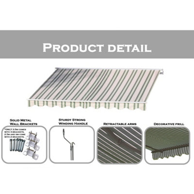 Greenhurst Deluxe Easy Fit Ascot Awning 2.5m x 2m Manual, 280g/m Green Stripe