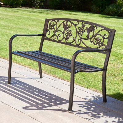 Greenhurst Hummingbird Ornate Outdoor Garden Bench Galvanised Bronze