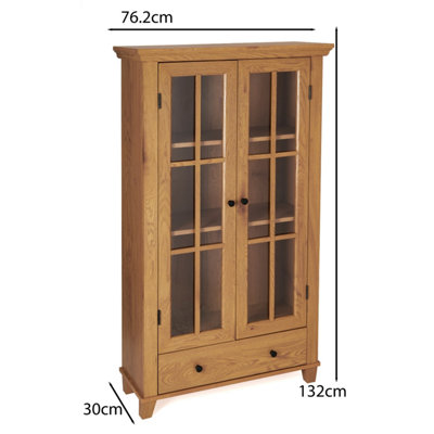 Greenhurst Oak Display Cabinet, Media Storage with Shelving and Drawer ...