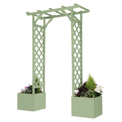 Greenhurst Square Top Ornamental Wooden Garden Arch and Planters Sage Green