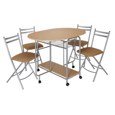 Greenhurst Stowaway Dining Set, Oak Drop Down Table with Silver Frame ...