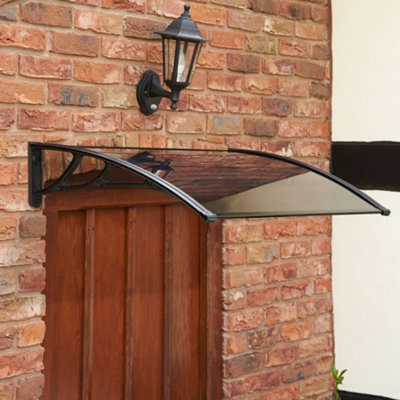 Greenhurst Tinted 1m Easy Fit Door Canopy, 100 x 60cm Black Brackets ...