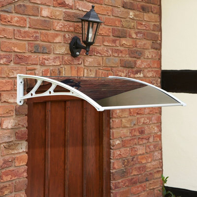 Greenhurst Tinted 1m Easy Fit Door Canopy, 100 x 60cm White Brackets ...