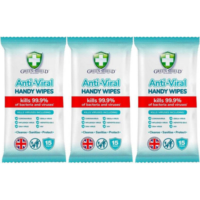 GreenShield Anti-Viral Handy Wipes - Pack of 15 (Pack of 3) | DIY at B&Q