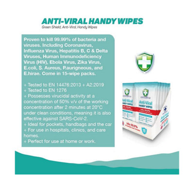 GreenShield Anti-Viral Handy Wipes - Pack of 15