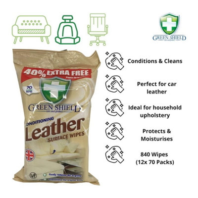 Greenshield Leather Conditioning Surface Wipes, 70 Wipes (Pack of 3)