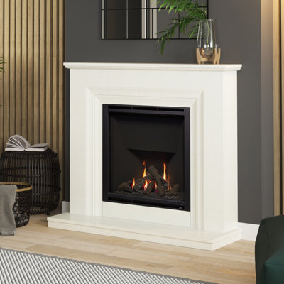 Greenwood 48" White Micro Marble Gas Fireplace (Conventional Flue)