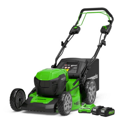 Greenworks Tools 48V 2 x 24V 46cm 18 Self Propelled Lawnmower includes 2 x 24V 4Ah batteries 2Ah twin charger