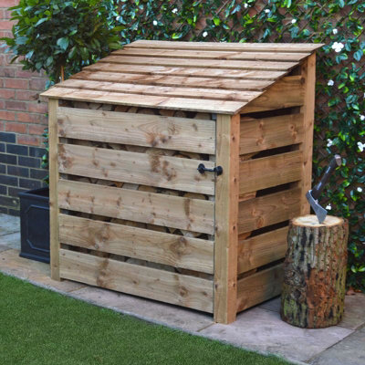 Greetham 4ft Log Store with Doors - L80 x W123 x H128 cm - Rustic Brown