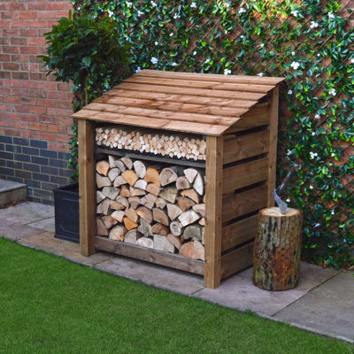 Greetham 4ft Log Store with Kindling Shelf - L80 x W123 x H128 cm ...