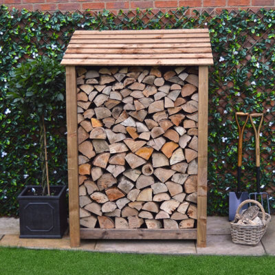 Greetham 6ft Log Store - L80 x W123 x H181 cm - Rustic Brown