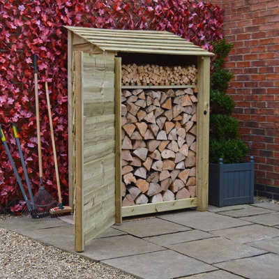 Greetham 6ft Log Store with Doors and Kindling Shelf - L80 x W123 x H181 cm - Light Green | DIY ...