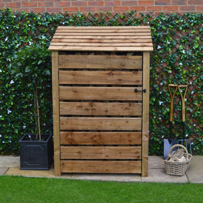 Greetham 6ft Log Store with Doors - L80 x W123 x H181 cm - Rustic Brown
