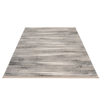 Greige Super Soft Abstract Fringed Lustre Area Rug 120x170cm