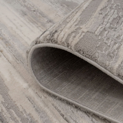 Greige Super Soft Abstract Fringed Lustre Area Rug 120x170cm