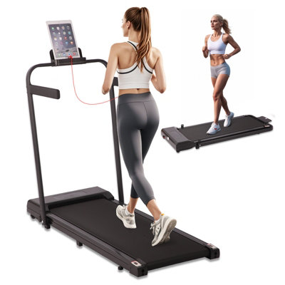 Grey 2 in 1 Foldable Home Fitness Walking Running Treadmill With Handrail