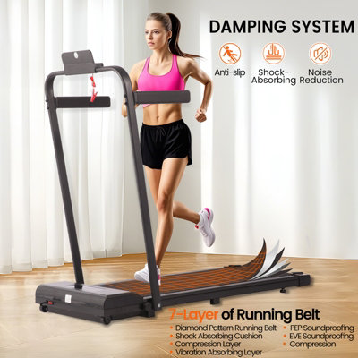 Grey 2 in 1 Foldable Home Fitness Walking Running Treadmill With Handrail