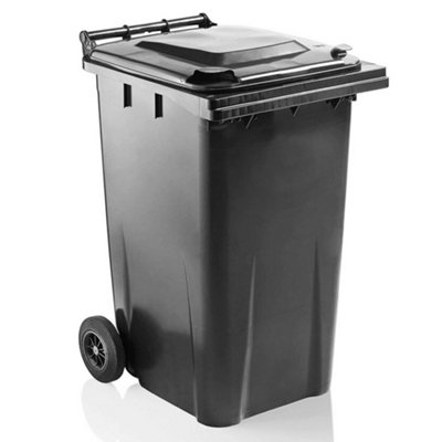 Grey 240L Standard Sized Outdoor Recycling Wheelie Bin With Rubber ...