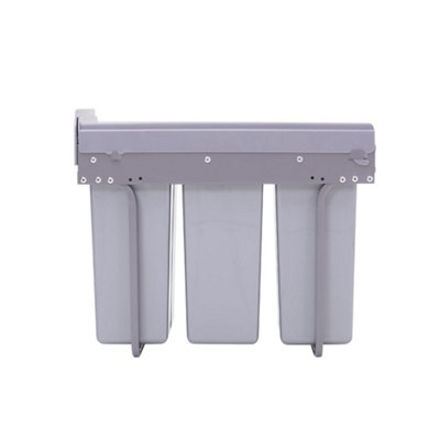 Grey 3 x 10L Rectangular Integrated Kitchen Pull Out Bin Waste and ...